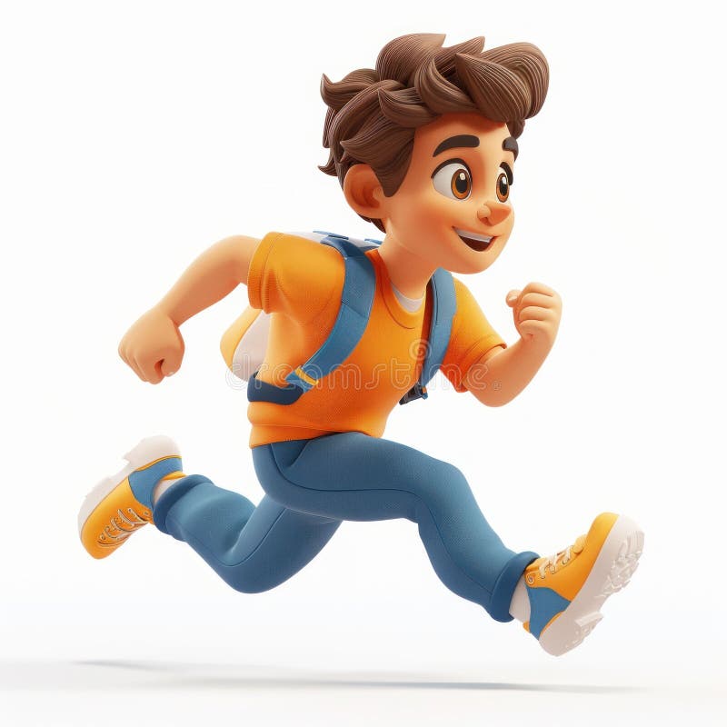 Cartoon Boy Running with Backpack. Generative Ai Stock Illustration ...