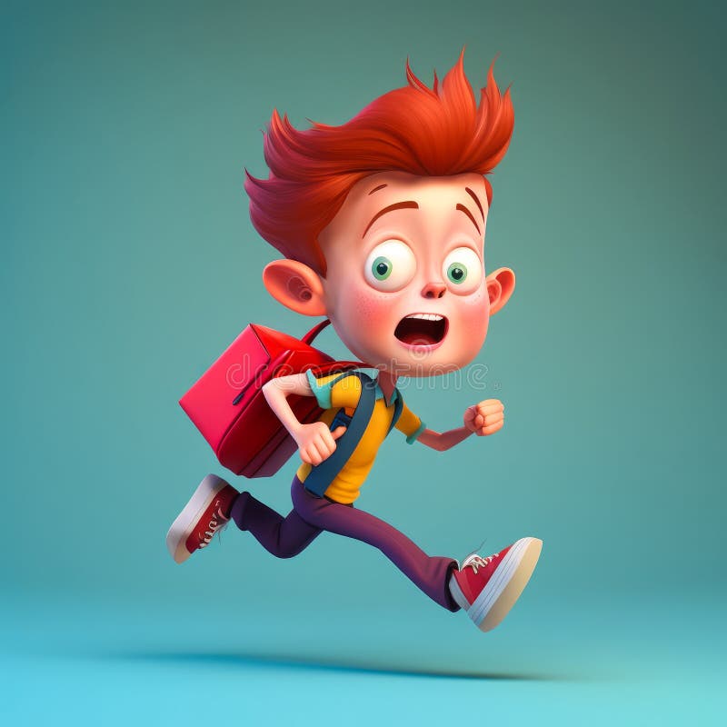 Cartoon Boy Running with Bag on His Back. Generative AI Stock ...