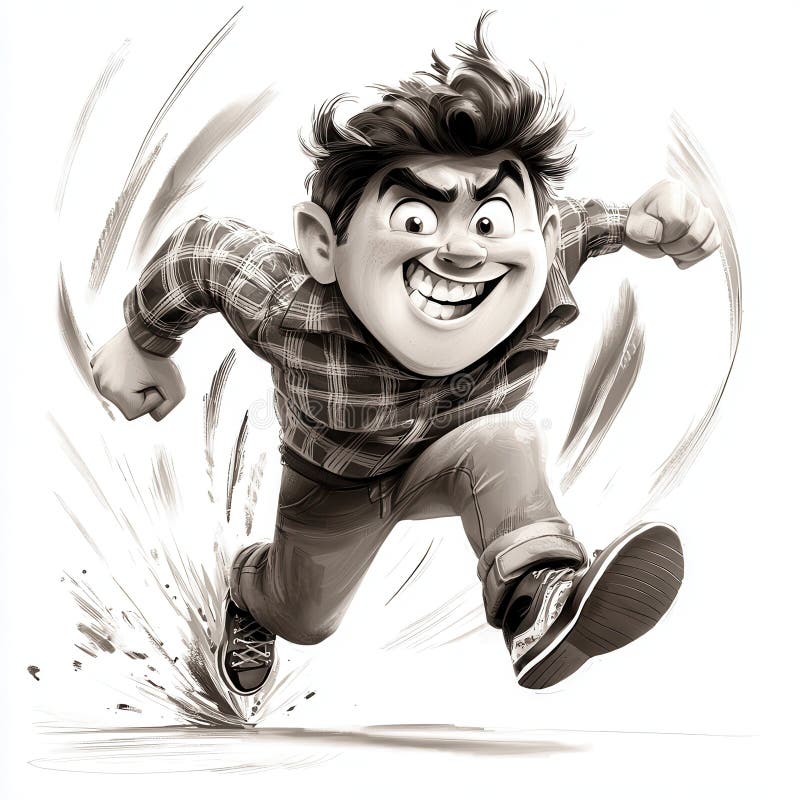 Cartoon Boy Running Fast with Determination and Energy Stock ...