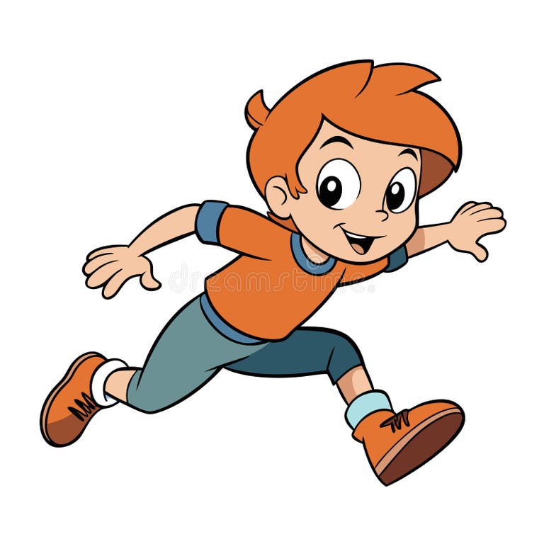 Cartoon Boy Running Fast with Happy Expression Vector Stock Image ...