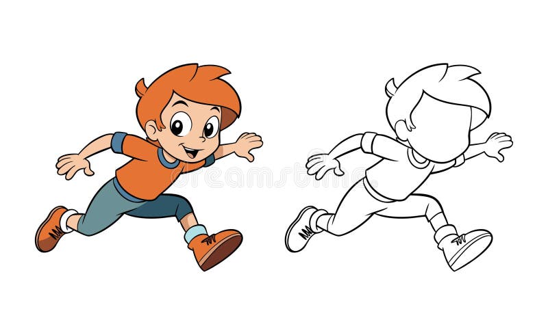 Cartoon Boy Running Fast with Happy Expression Vector Stock Vector ...