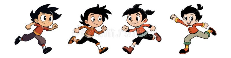 Cartoon Boy Running: Four Different Poses on White Background Stock ...