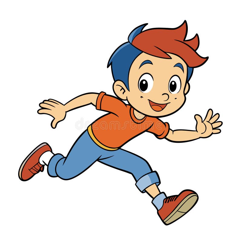 Cartoon Boy Running, Happy and Energetic Kid Sprinting Stock ...