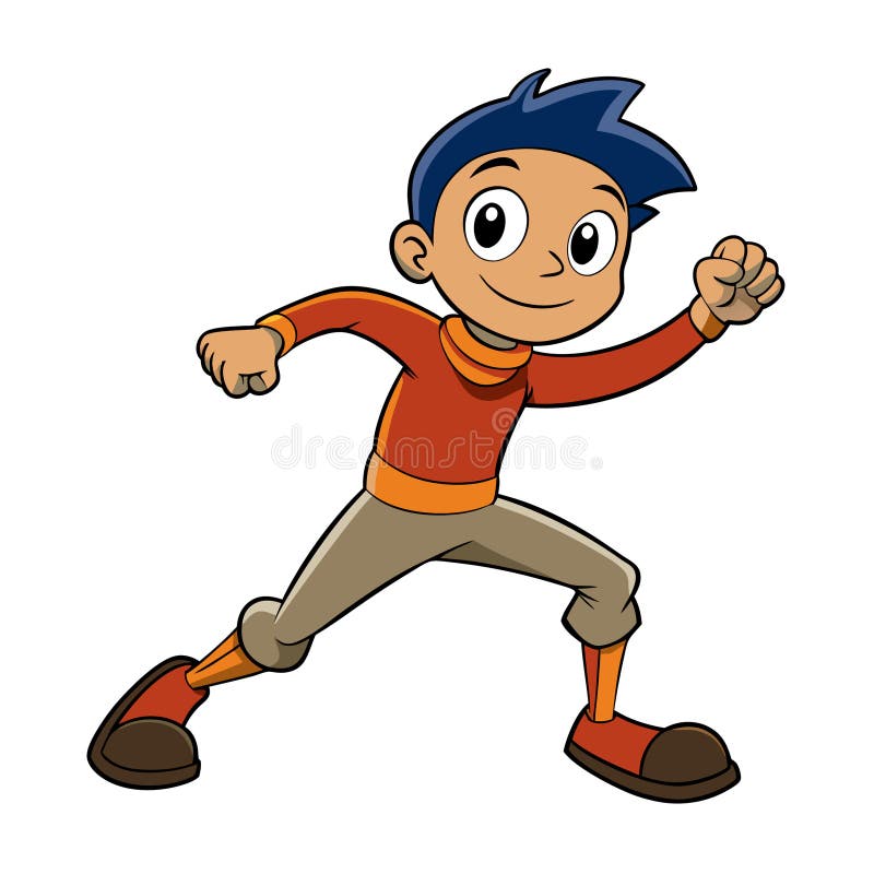 Cartoon Boy Running, Jogging, Exercising, or Playing Cheerfully Stock ...