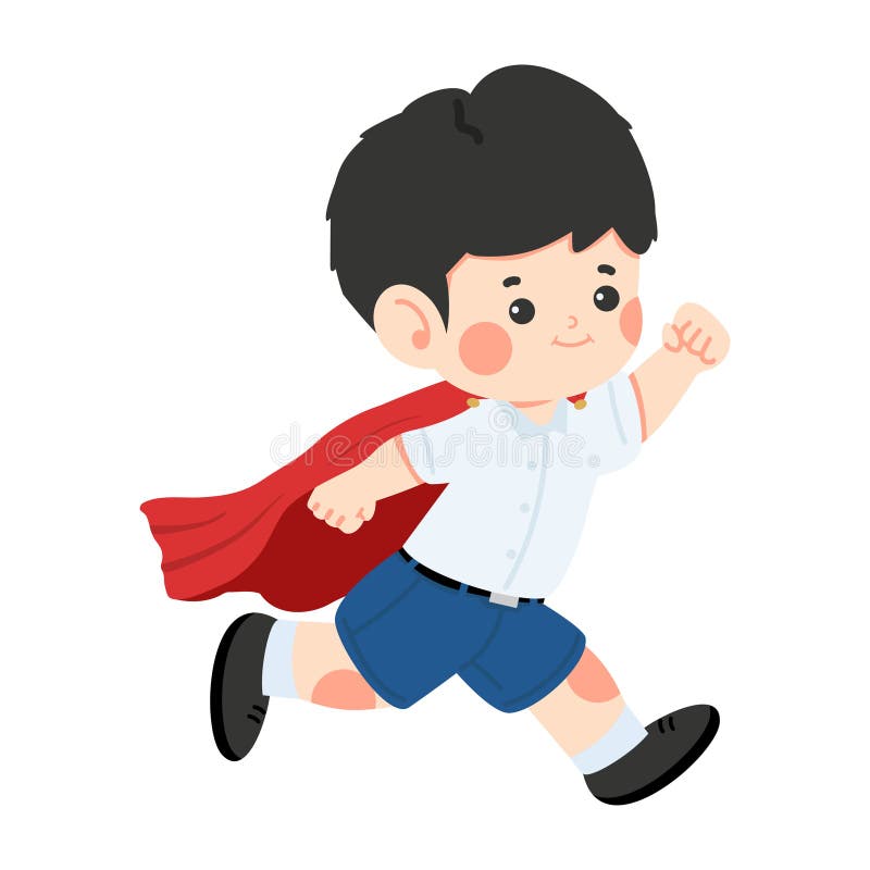 Cartoon Boy Running in a Superhero Costume Stock Illustration ...