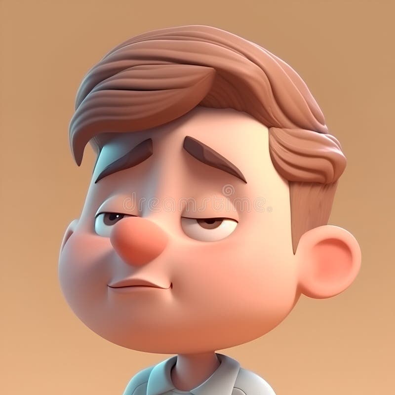 Cartoon Boy with Sad Expression on His Face, 3d Render Stock ...