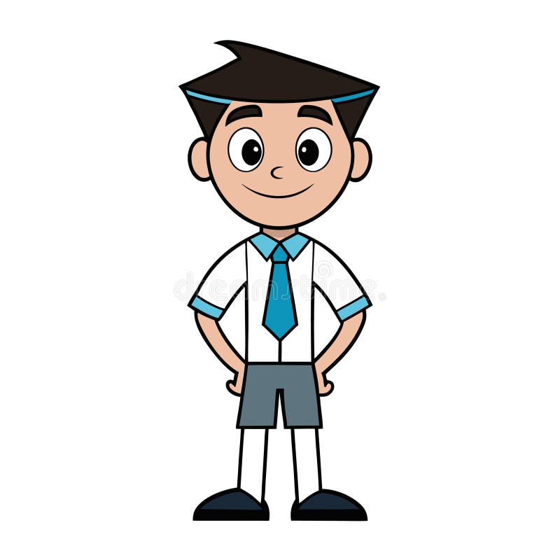 Cartoon Boy in School Uniform Standing Confidently Smiling Stock Image ...