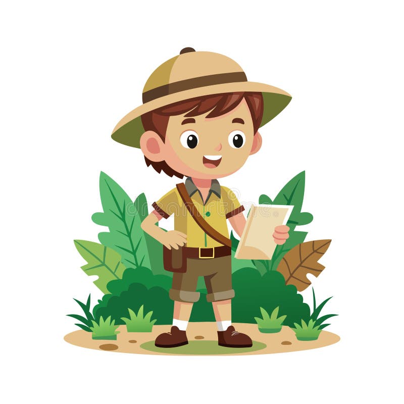 Cartoon Boy Scout Exploring with Map in Jungle, Vector Illustration Stock Vector - Illustration ...