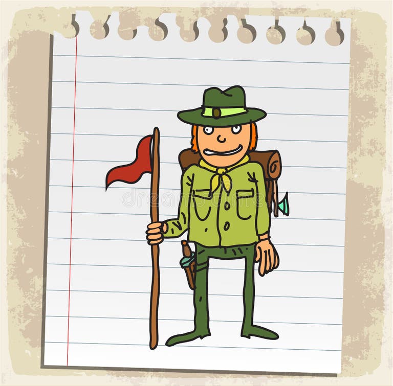 Cartoon Boy Scout on Paper Note, Vector Illustration Stock Vector ...