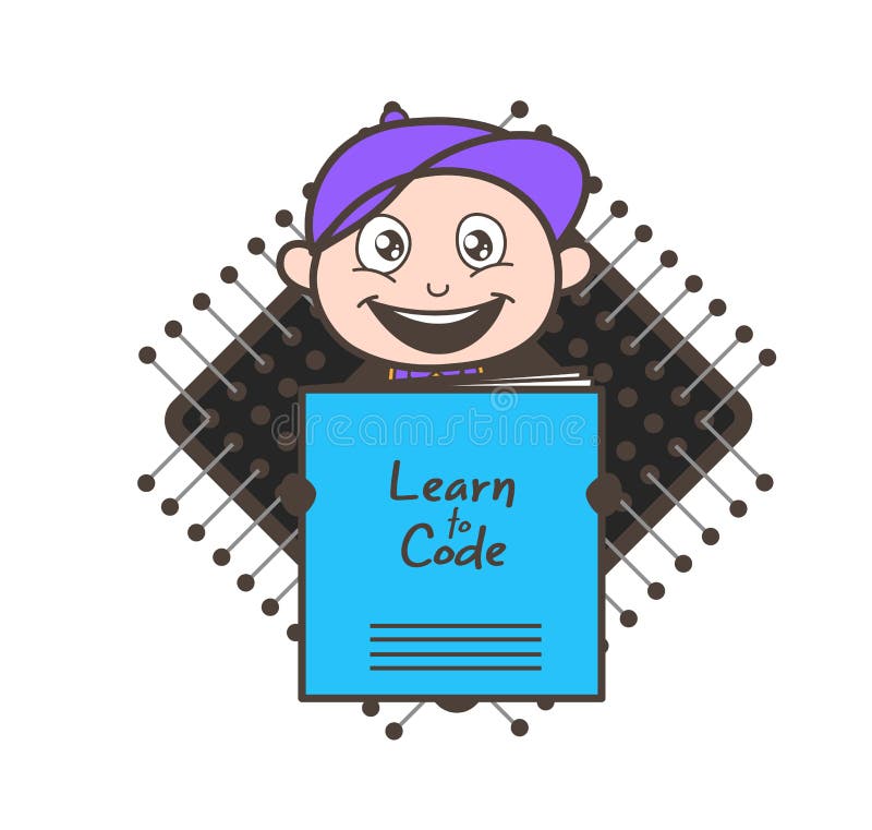Cartoon Boy Showing a Coding Book Vector Illustration Stock ...