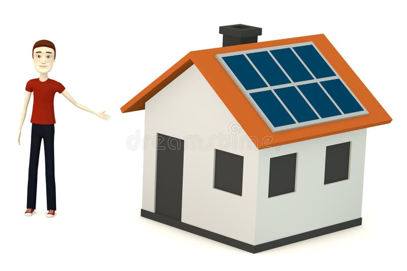 Cartoon Boy with Solar House Stock Illustration - Illustration of ...