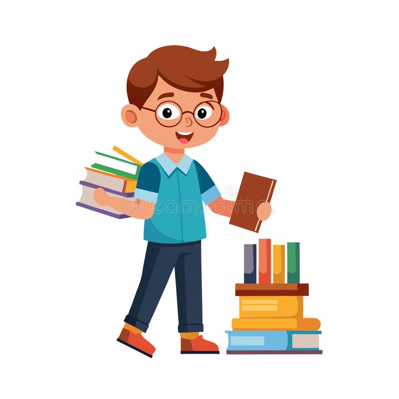 Cartoon Boy Stacking Books: Education, Knowledge, and Learning ...