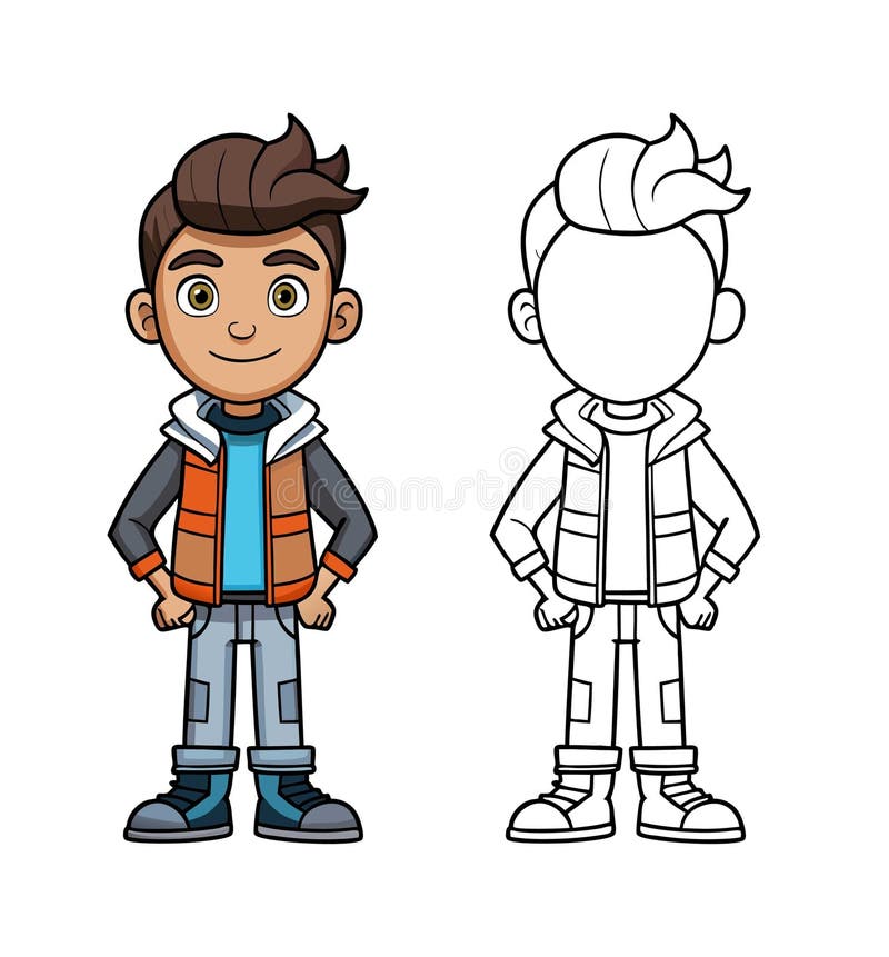 Cartoon Boy Standing with Confident Pose Illustration Art Stock Vector ...