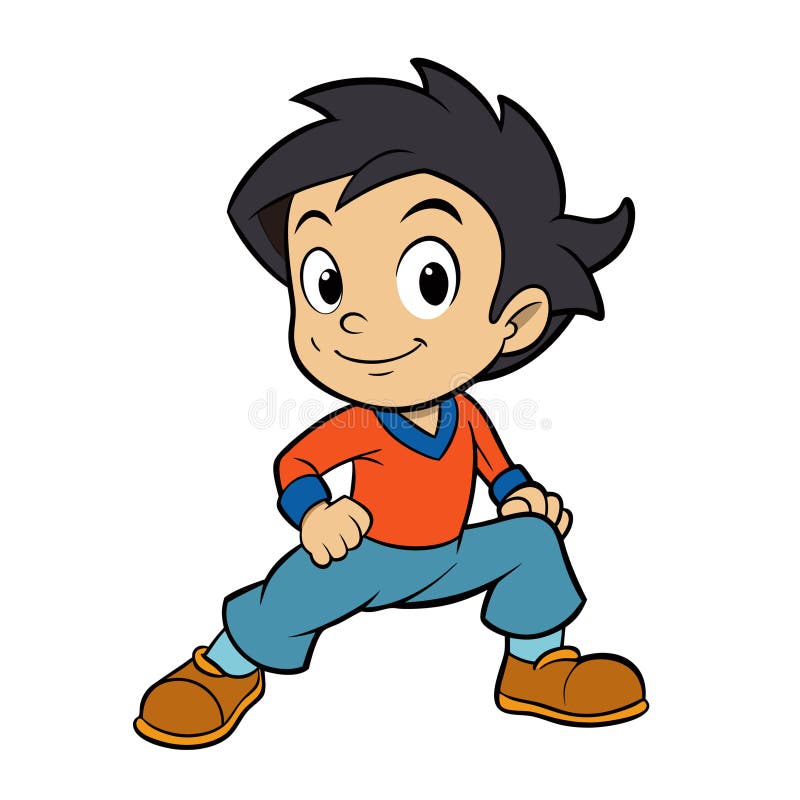 Cartoon Boy Stretching, Exercising, or Lunging Vector Illustration ...
