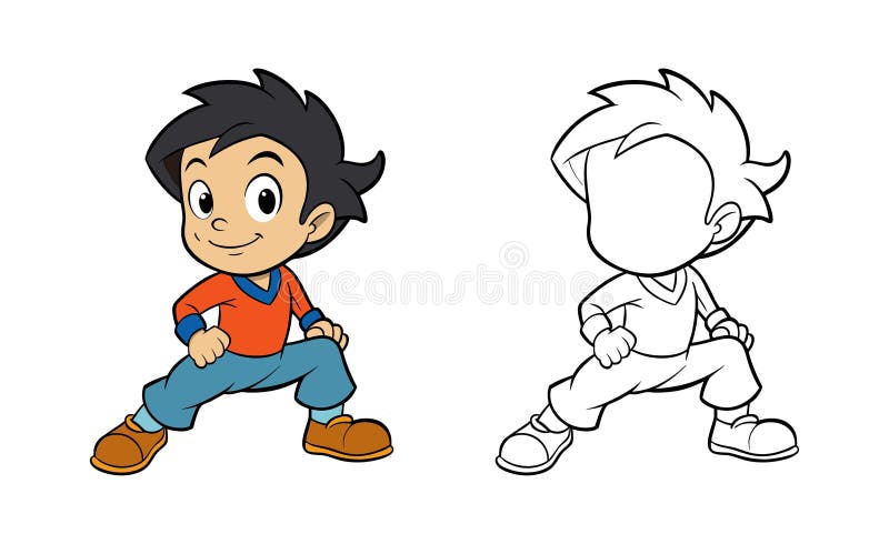 Cartoon Boy Stretching, Exercising, or Lunging Vector Illustration ...