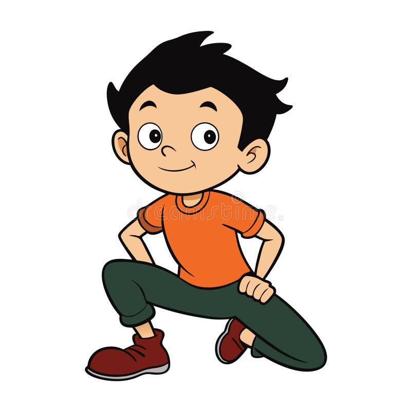 Cartoon Boy Stretching, Exercising, and Warming Up Stock Illustration ...