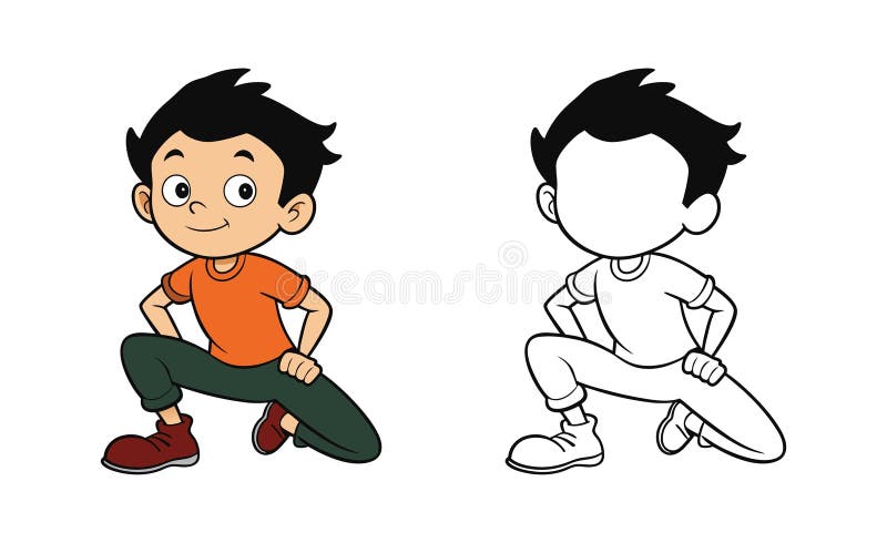Cartoon Boy Stretching, Exercising, and Warming Up Stock Vector ...