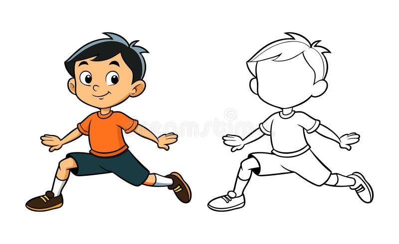 Cartoon Boy Stretching Leg, Workout and Exercises, Vector Stock Vector ...