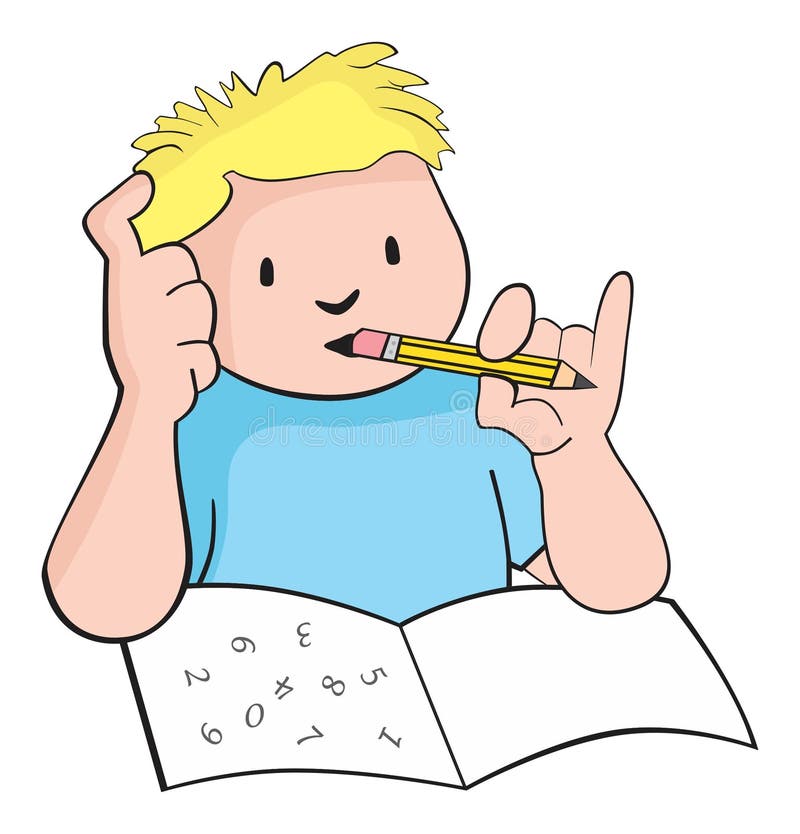 Cartoon Boy Student Resolving Mathematical Equation Stock Vector ...