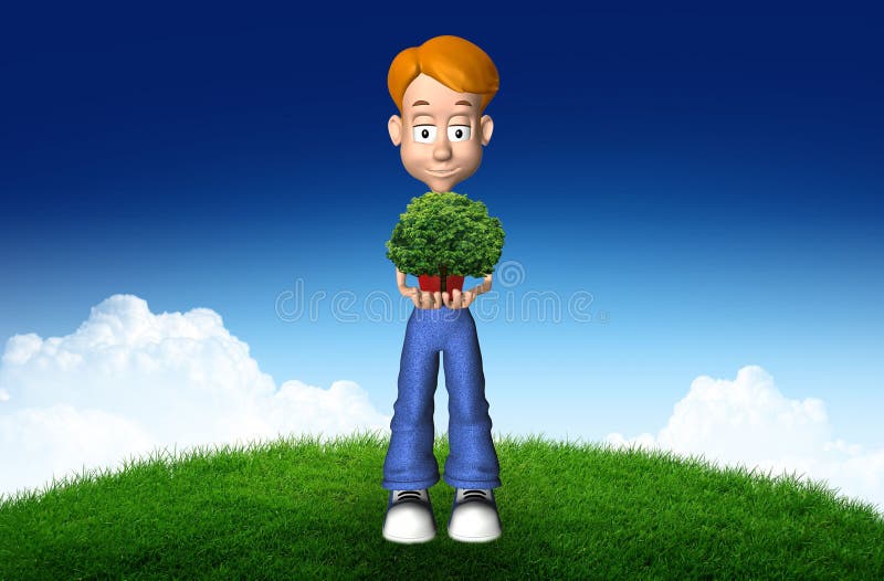 Cartoon boy and tree stock illustration. Illustration of cartoon - 22858590