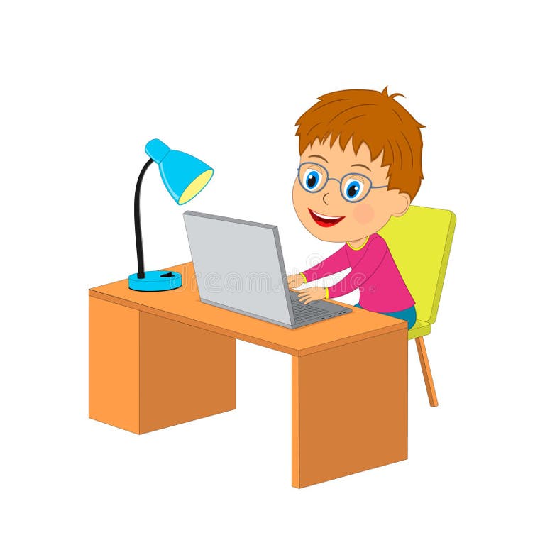 Cartoon boy using computer stock vector. Illustration of vector - 175453867