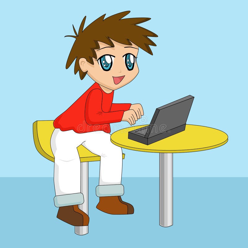 Cartoon Boy Using Laptop stock vector. Illustration of cartoon - 1551498