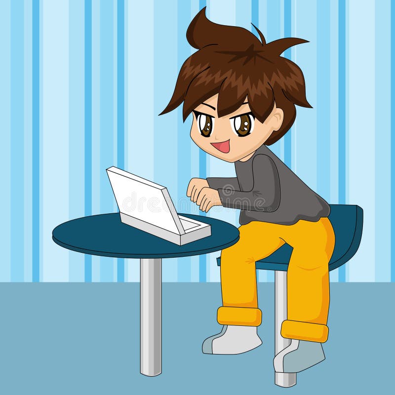 Cartoon Boy Using Laptop stock vector. Illustration of white - 1649046