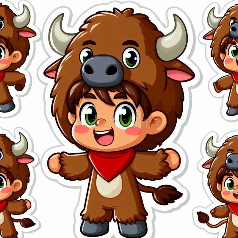 Cartoon Boy in Buffalo Costume, Repeated Design Stock Illustration ...