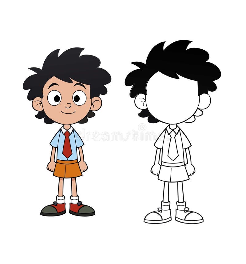 Cartoon Boy Wearing School Uniform in Standing Pose Stock Vector ...