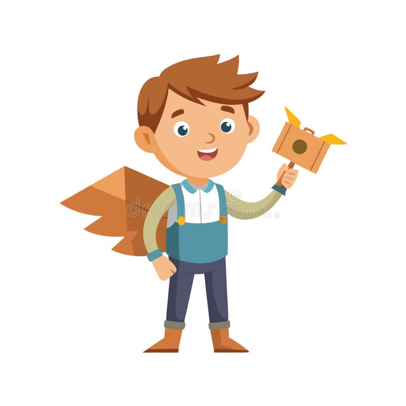 Cartoon Boy with Wings and Briefcase Ready for Adventure Stock Vector ...