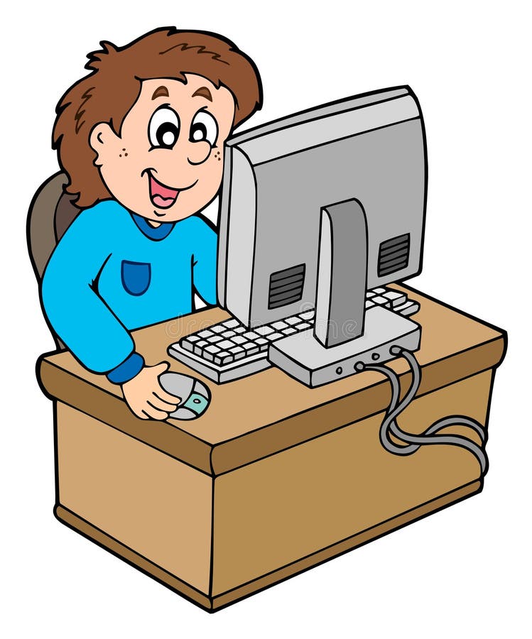Computer with Cartoon Kids and Dog Stock Vector - Illustration of ...