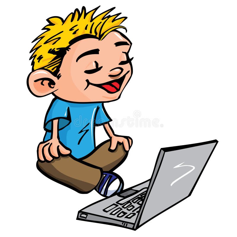 Cartoon of Boy Working on a Laptop Stock Vector - Illustration of hand ... Cartoon of Boy Working on a Laptop Stock Vector - Illustration of hand ...