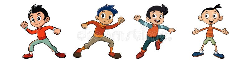 Cartoon Boys in Action Poses - Vector Illustration Stock Vector ...