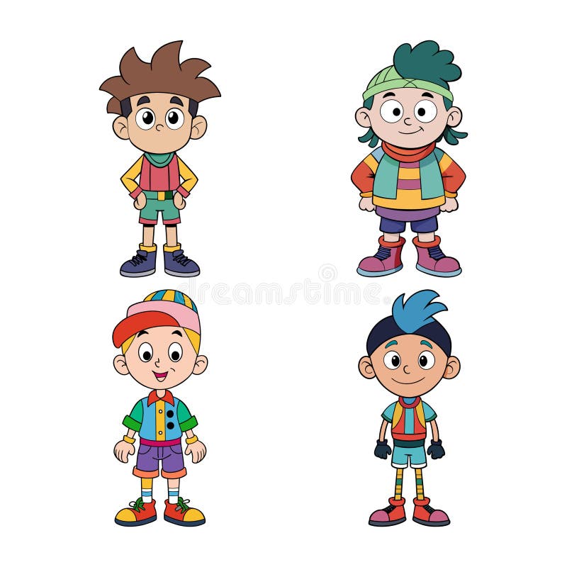 Cartoon Boys Character Pack on White Background Illustration Stock ...