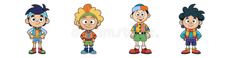Cartoon Boys Characters Group Isolated on White Background Stock Vector ...