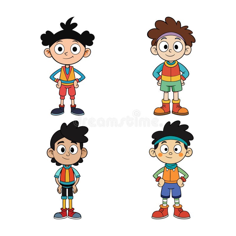 Cartoon Boys Diverse Set Isolated on a White Background Stock Vector ...