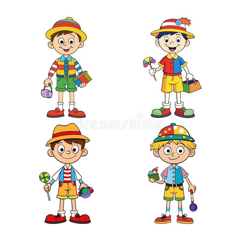 Cartoon Boys in Retro Summer Outfits Vector Set Stock Vector ...