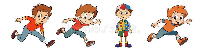 Cartoon Boys Running and Standing Animation Set Vector Stock Vector ...