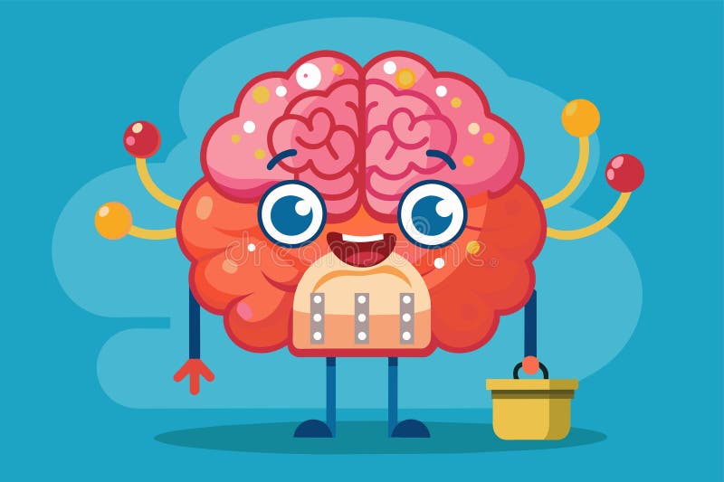 A Cartoon Brain With Arms And Legs Is Holding A Bucket Brain Organ