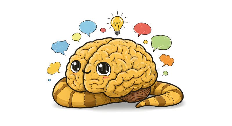 Cartoon Brain with Bulb Above and Colorful Speech Bubbles, Creative ...