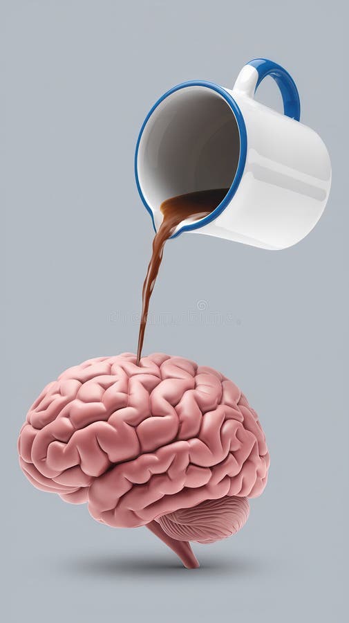 Cartoon Brain with Coffee Cup in Digital Art Stock Illustration ...