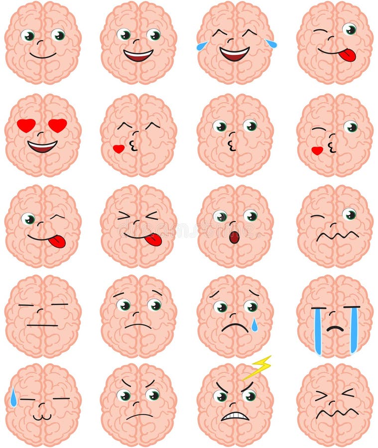 Cartoon brain emoji set stock vector. Illustration of icon - 70946286