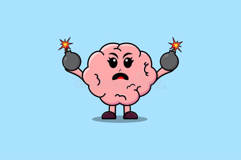 Cartoon Brain Holding Bomb with Scared Expression Stock Vector ...