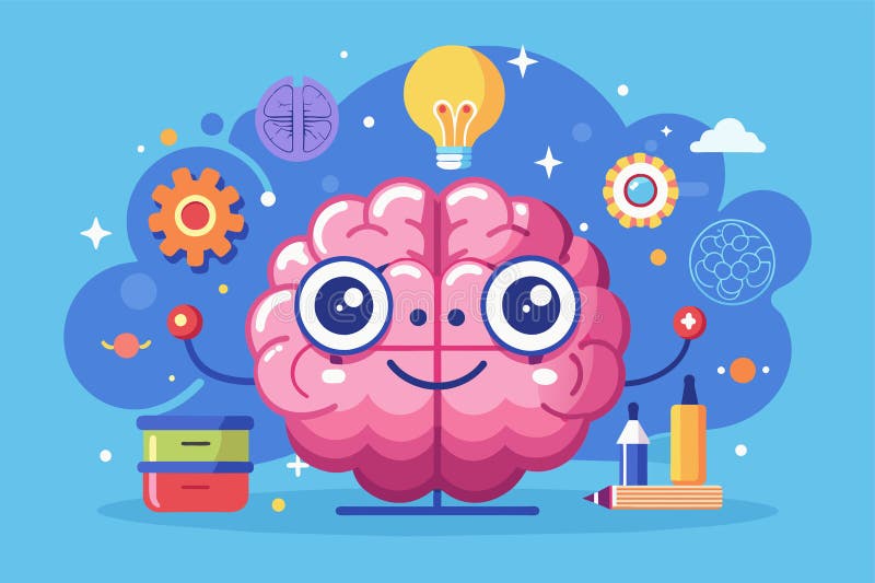 Cartoon Brain with a Light Bulb Above it, Representing Creativity and ...