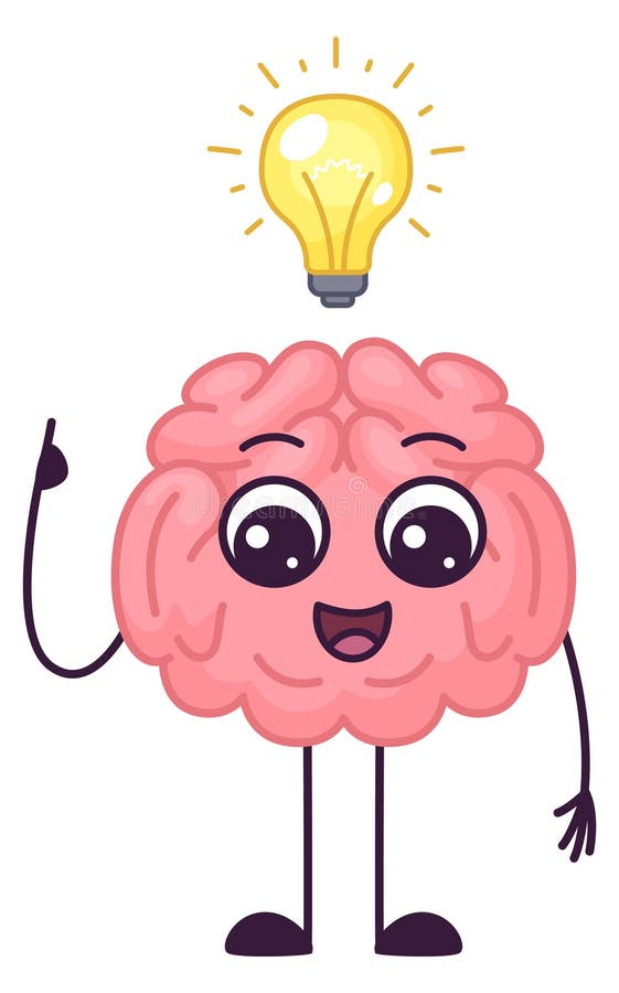 A Cartoon Brain with a Light Bulb on Top of it Stock Vector ...