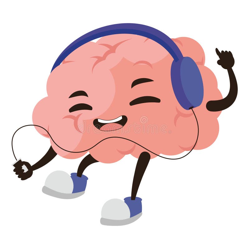 Brain Listening Music Comic Character Representing Intellect and ...