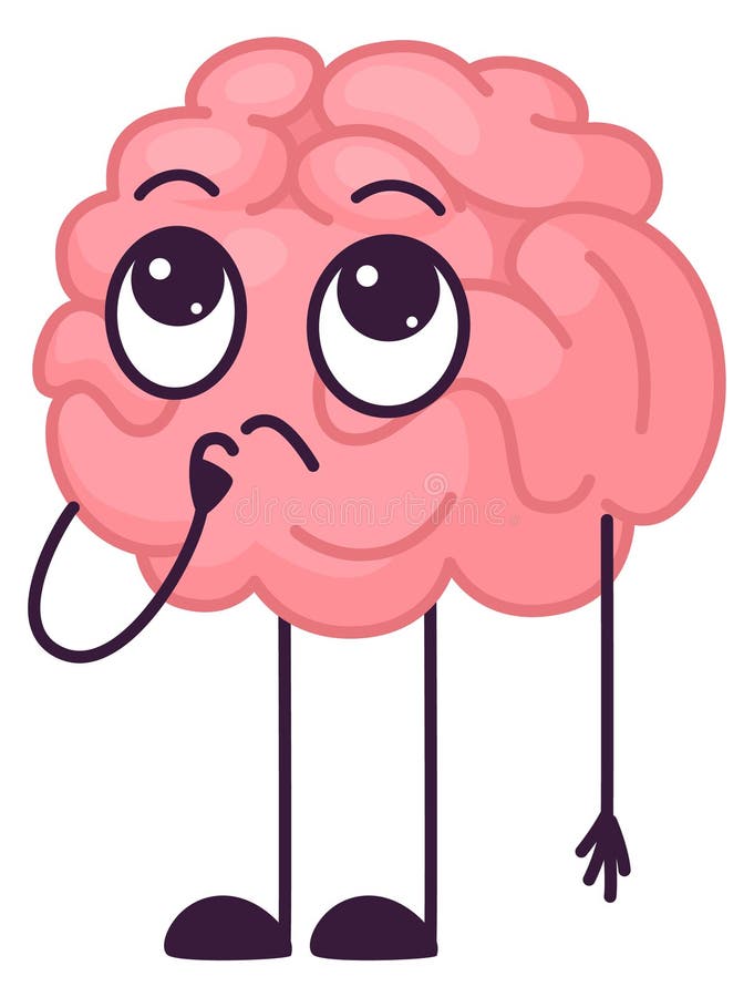 A Cartoon Brain is Looking Down and Appears To Be Thinking Stock ...