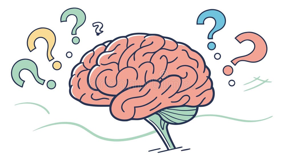 Cartoon Brain Surrounded by Question Marks, Thinking and Confusion ...