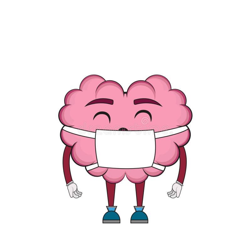 Cartoon of a Brain Using a Face Mask Stock Vector - Illustration of ...