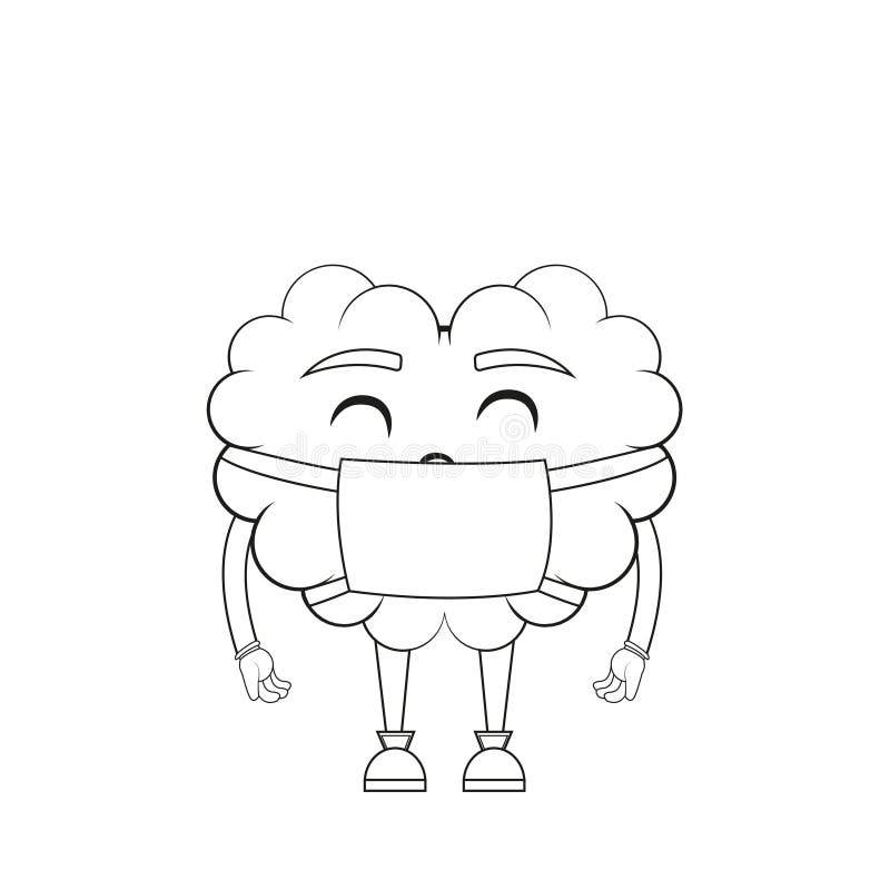 Cartoon of a Brain Using a Face Mask Stock Vector - Illustration of ...